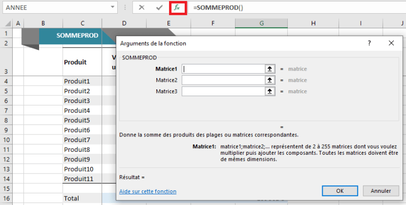 Fonction SOMMEPROD Excel