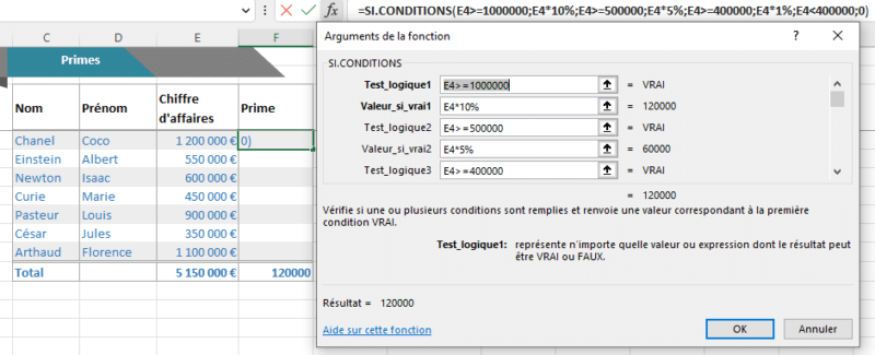 SI.CONDITIONS : formule Excel SI avec plusieurs conditions